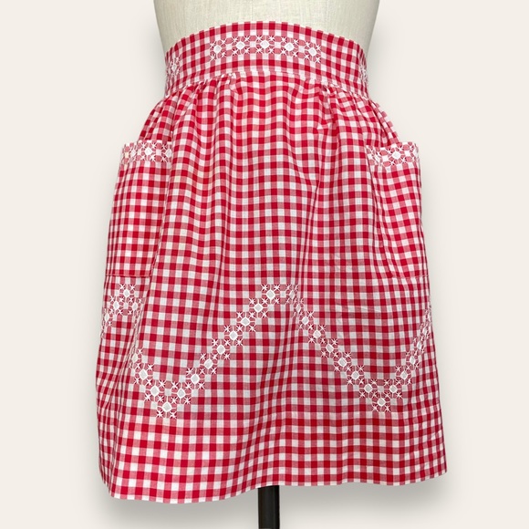 Vintage | Other | Vintage Half Apron Checkered Red White Embroidery ...